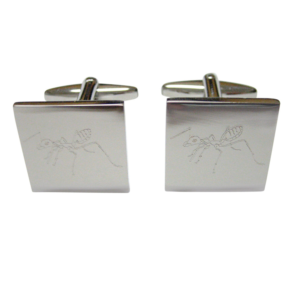 Silver Toned Etched Ant Bug Insect Cufflinks - Gem